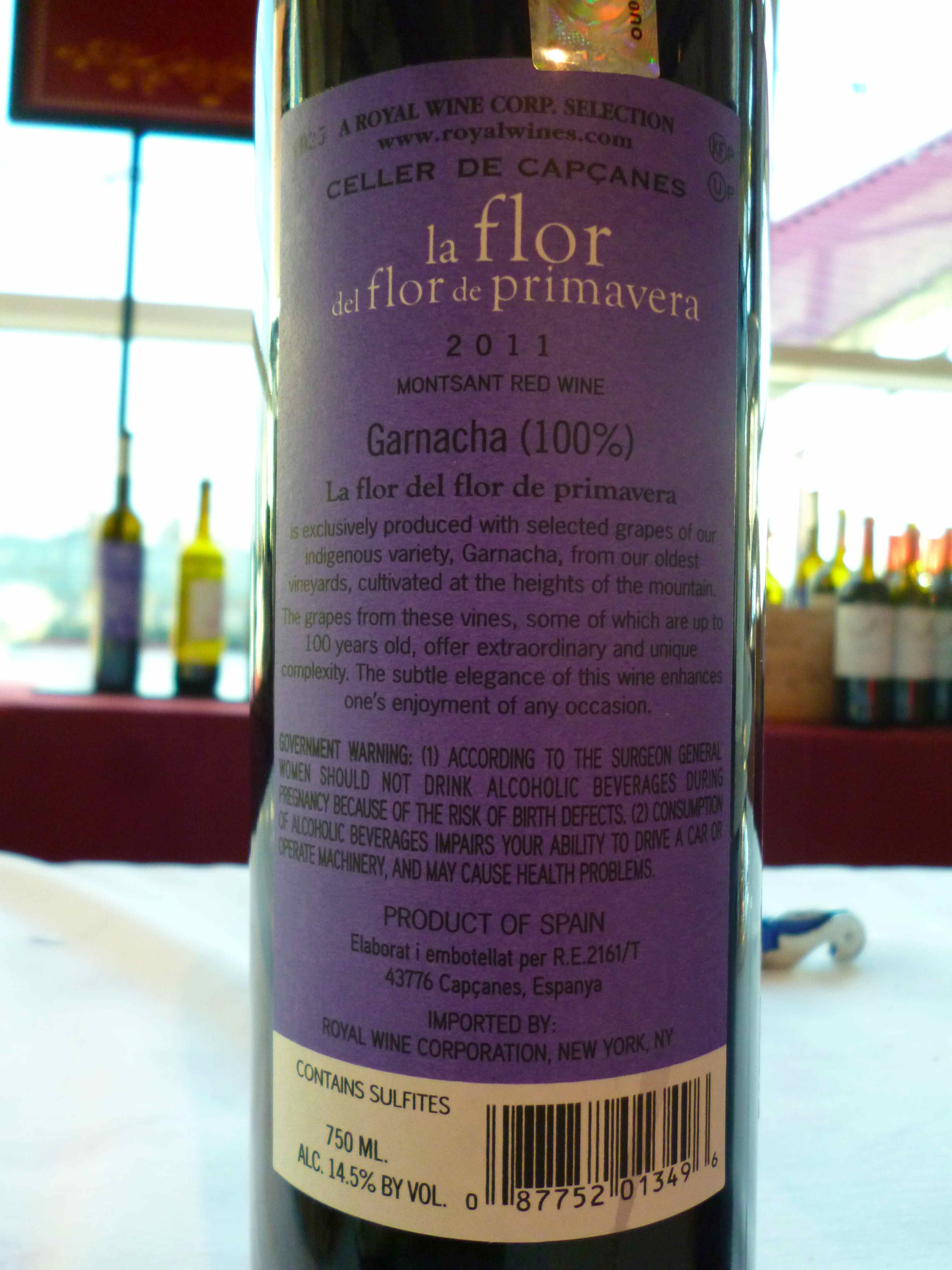 2011 Capcanes la Flor del Flor, de primavera – back label_ | Wine ...